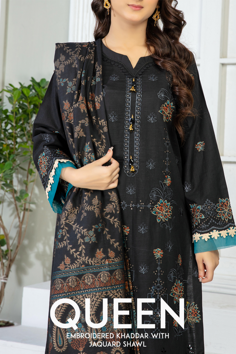 Queen Embroidered Khaddar Collection With Jacquard Shawl 2024 – VS Textile
